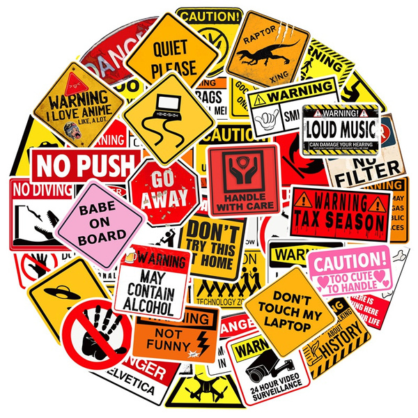 25/50pcs New Warning Sign Spoof Graffiti Stickers Luggage Laptop Decals ...