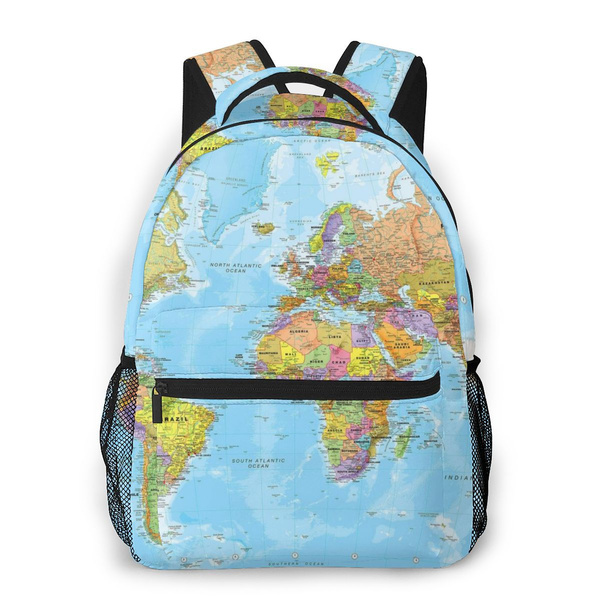 Political World Map Backpack Fashin School Bag Casual Laptop Travel ...