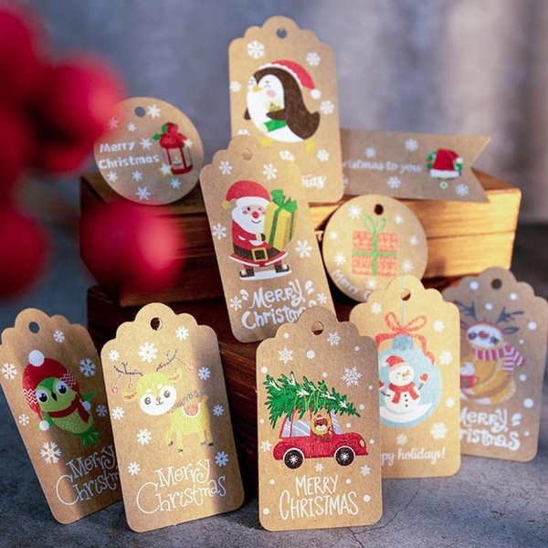 Painted Christmas tag creative kraft paper Christmas card DIY party ...