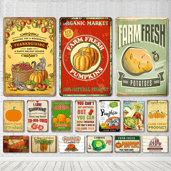 Retro Farm Fresh Vegetables Pumpkin Potatoes Signs Metal Tin Signs ...