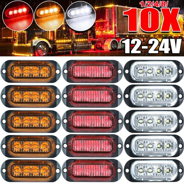 10/8/4/2/1Pcs 4 LED 12-24V LED Side Marker Lights Light Bar Exterior ...