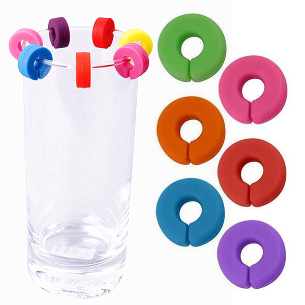 Wine Glass Markers Set of 12 Mini Circle Silicone Drink Glass Charms ...