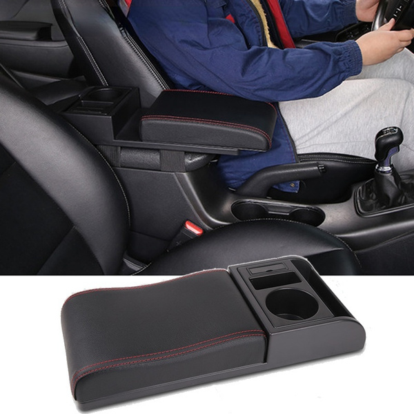 Car Armrest with Cup Holder Universal Pu Leather Storage Box Soft Elbow ...