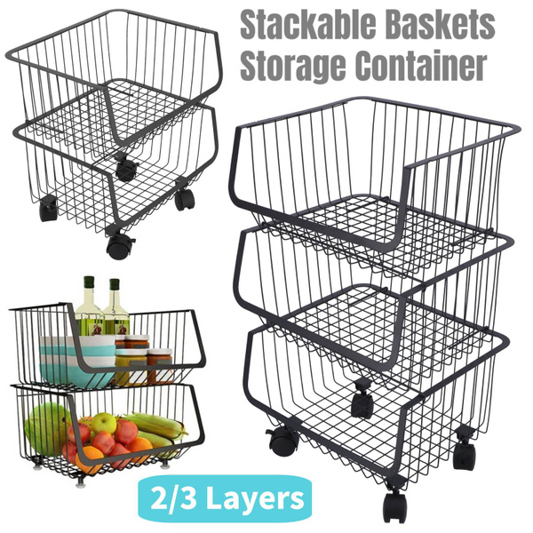 2/3 Tier Vegetable Fruit Storage Kitchen Stacking Basket Rack Stackable ...