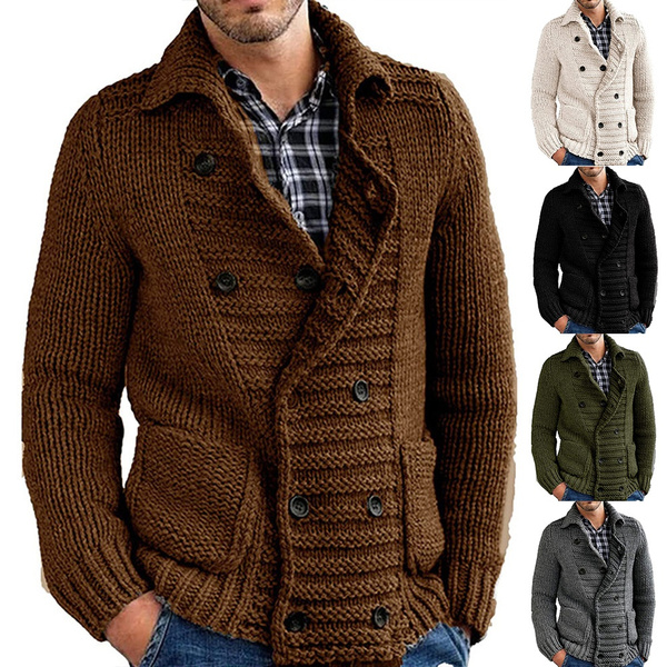 Coarse sweater knitted jacket men's new double-breasted sweater | Wish