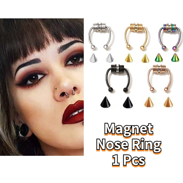 Stainless Steel Magnet False Nose Ring Horseshoe Ring Nose Clip Non ...