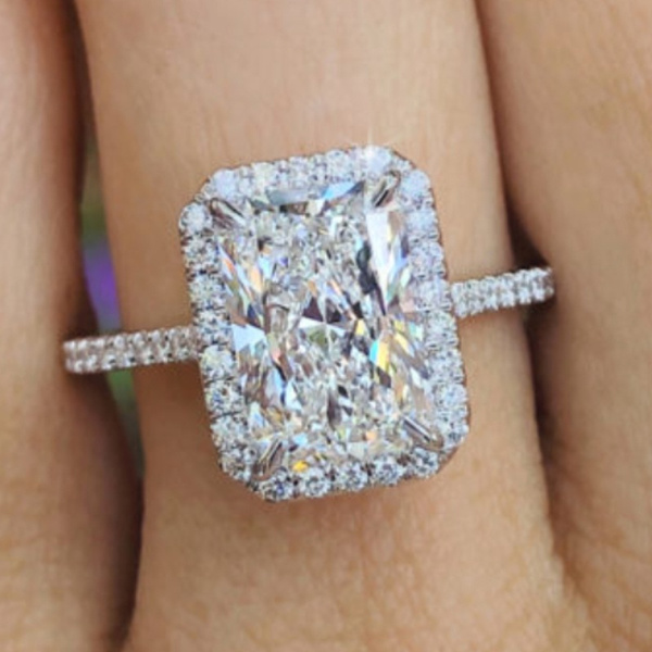 Trendy Square Cut White Sapphire Side Micro Inlay Diamond Ring Women ...