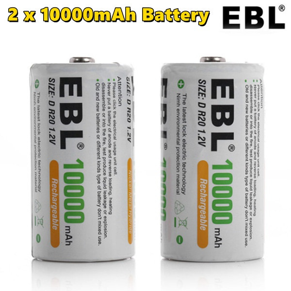 EBL 2-Pack 10000mAh 1.2V R20 Size D Battery Ni-MH Rechargeable ... EBL 2-Pack 10000mAh 1.2V R20 Size D Battery Ni-MH Rechargeable ...