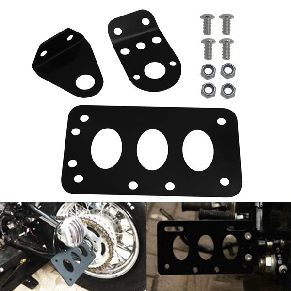 Black Motorcycle Universal Rear Side Mount Frame Number License Plate ...