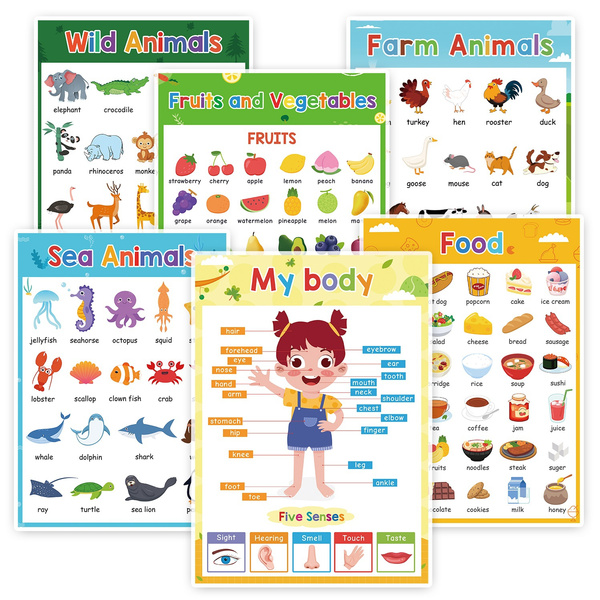 Educational School Posters for Preschool Kids English Words Learning ...