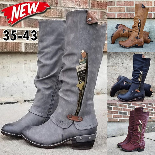 Trending Fashion Women Mid Calf Boots Ladies Shoes Autumn Spring Boots ...