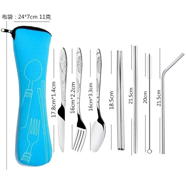 7pcs/ Set Portable Lunch Tableware Cutlery Set Stainless Steel Spoon ...