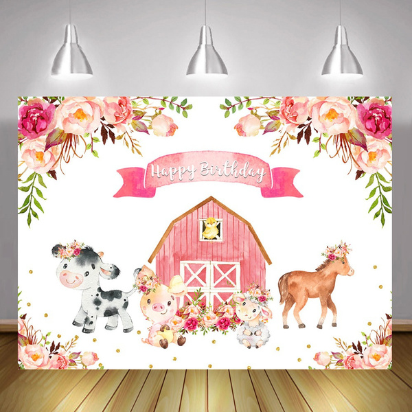Farm Animals Happy Birthday Background Flowers Red Barn Photo Shoot ...