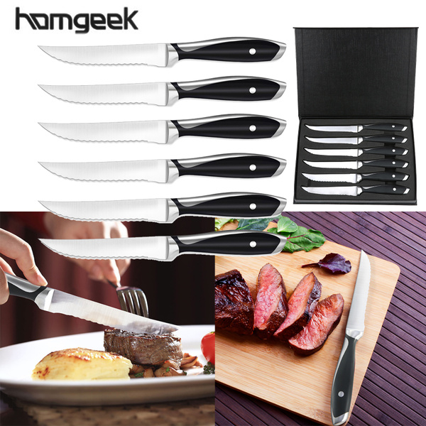 Homgeek Steak Cutting Tool Set Homgeek 6-Piece Heavy Duty Stainless ...