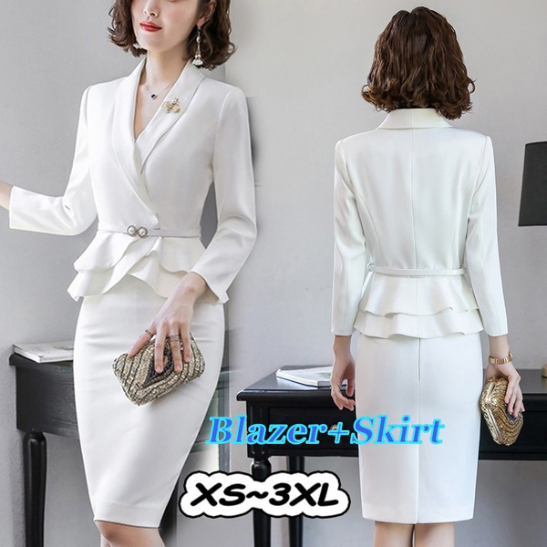 Interview Suits Female Ladies Elegant White Blazer Skirt Suit Female ...