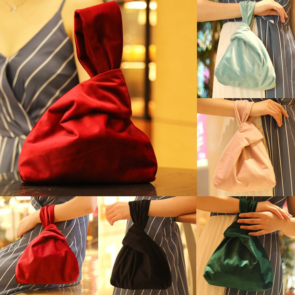 Autumn Winter Retro Velvet Women's Handbags Bar Knot Wrist Bag Japanese ...