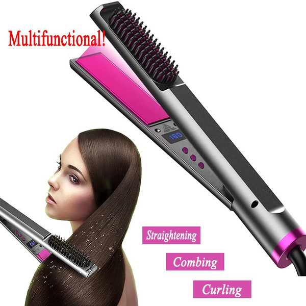 3 in 1 Hair Straightener Curling Comb 360° Rotating Hair Iron 12 TEMP ...