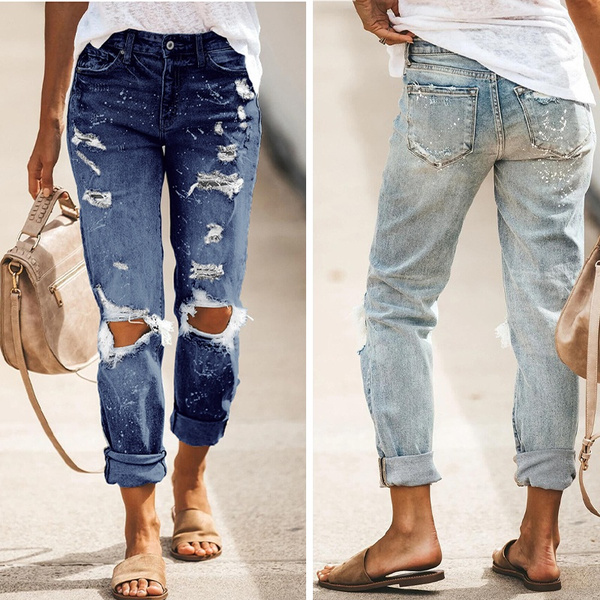 New Stretch Washable Ripped Loose Jeans Fashion Street Spotted Denim ...