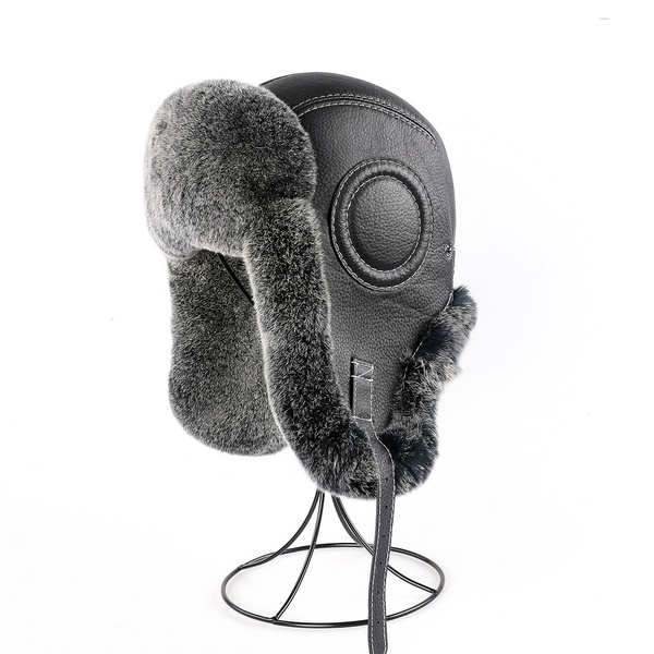 2021 Winter Men's 100% Real Rex Raabit Fur Bomber Hat Ushanka Cap ...