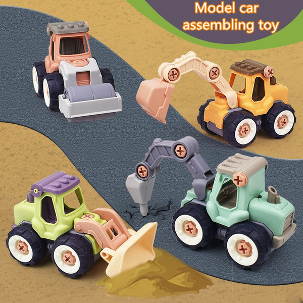 Children's disassembly and assembly of construction vehicles assembling ...