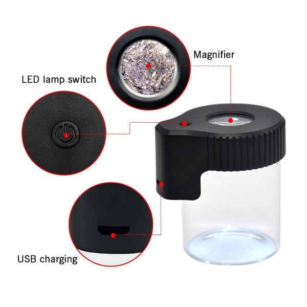60ml/155ML Plastic or Glass Light-Up LED Air Tight Storage Magnifying ...