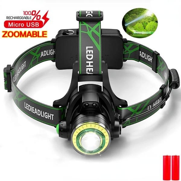 LED Headlight COB USB DC Rechargeable Zoomable Headlamp Waterproof ...