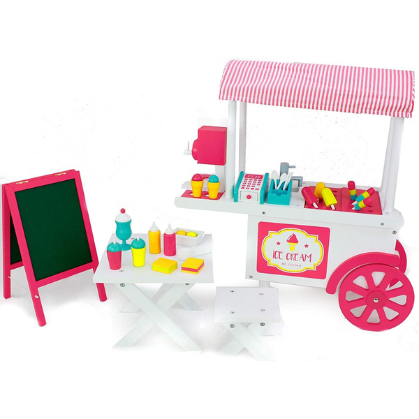 Playtime by Eimmie Wood Ice Cream Cart Playset w/ Accessories for 18 ...