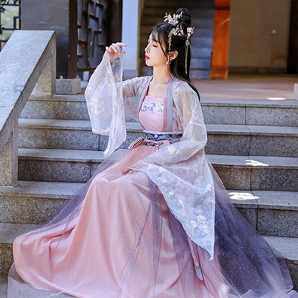 2 Color Women Hanfu Dress Folk Dance Costume Han Dynasty Fairy Dress ...