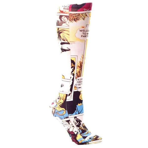 15 in. Kids Knee Sock with Comic Pattern, White | Wish