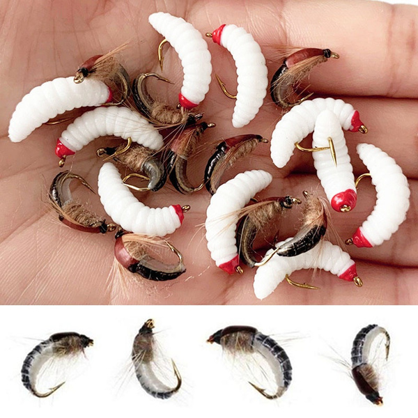 10/30Pcs Nymph/Maggot Fly Fishing Wet Trout Flies Worm Soft Bait for ...