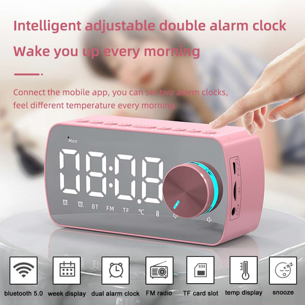Mini LED Digital Clock Mirror Surface Alarm Clock Bedside Temperature ...