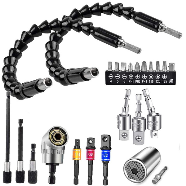 Flexible Drill Extension Hex Shank Drill Nut Driver Bit Set Universal ... Flexible Drill Extension Hex Shank Drill Nut Driver Bit Set Universal ...