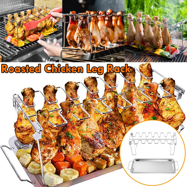 Stainless Steel BBQ Chicken Leg Wing Grill Rack Barbecue Roaster Stand ...