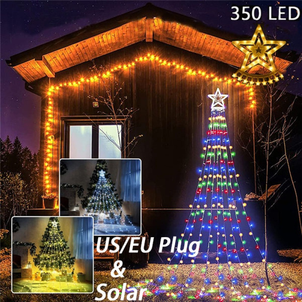LED Star String Lights 8 Modes Waterproof 350 Led Solar Power Christmas Tree Toppers Fairy ...