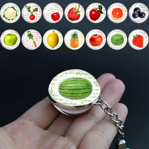 Fruit Picture Glass Ball Keychain Vegetable Crystal Ball Key Ring ...
