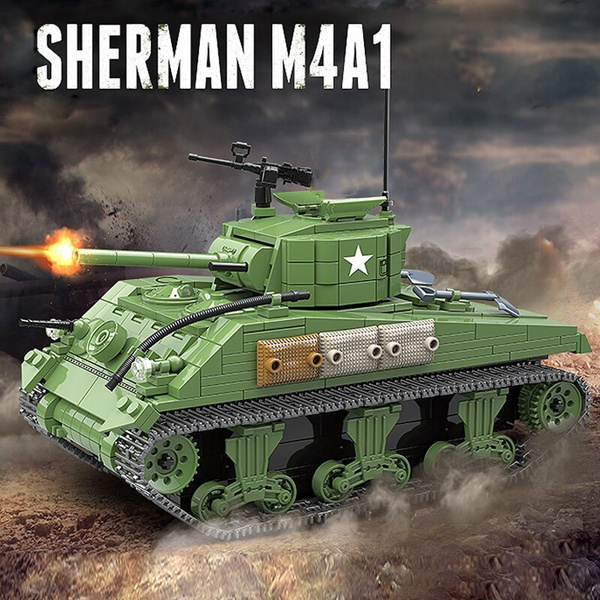 WW2 Military 726pcs Sherman M4A1 Tank Building Block US Soldier Weapon ...