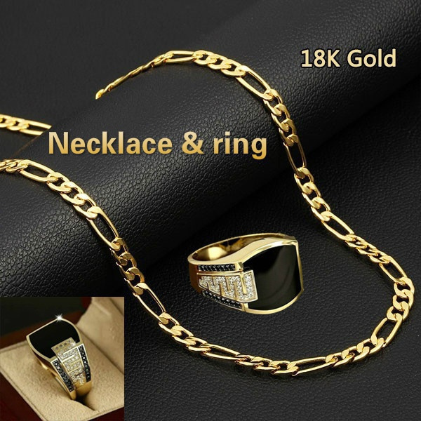 Luxury Jewelry Set Men's Fashion Ring Chain Necklace Ring Necklace for ...