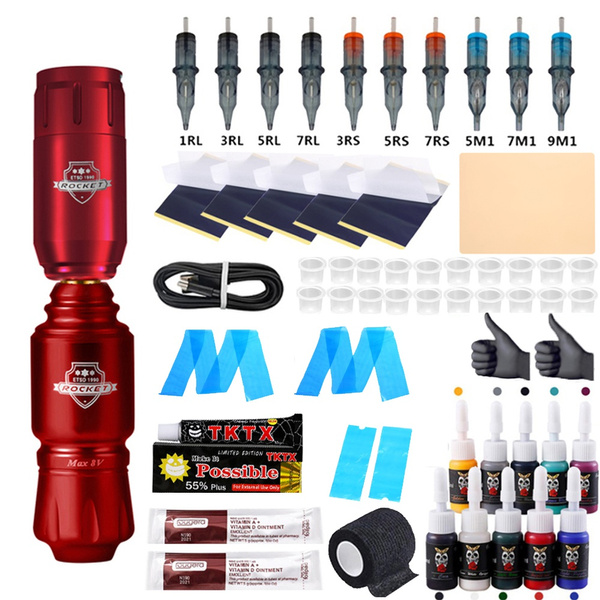 New Complete Wireless Mini Rocket Tattoo Machine Set Japan Motor Wireless Tattoo Power Supply ...