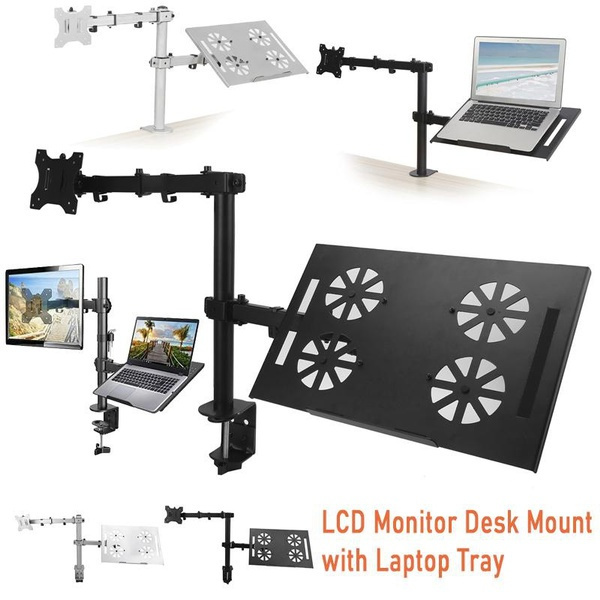 Dual Arm Monitor Laptop Stand Desk Mount Adjustable Tiltable Rotatable ...