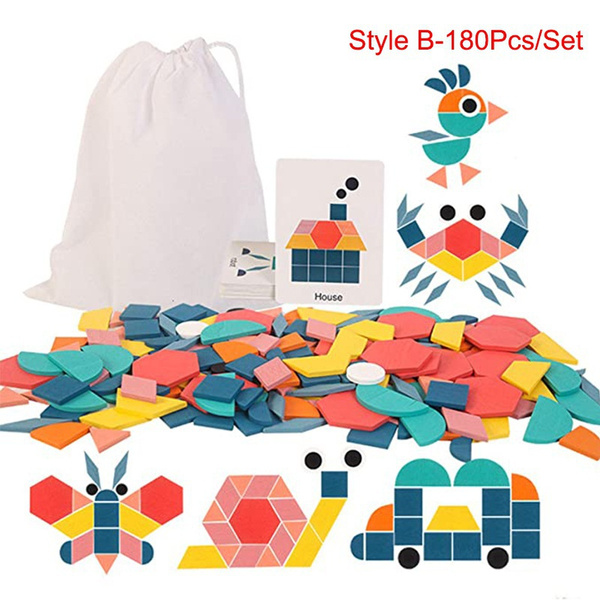 Wooden Pattern Blocks for Kids Shape Puzzle Pattern Play Tangram ...