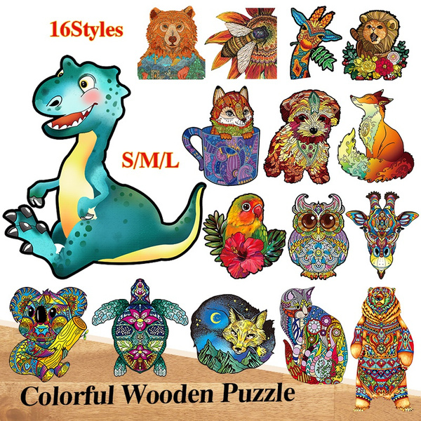 16 Style Cartoon Wooden Animal Puzzle Jigsaw Wooden Puzzle Educational ...