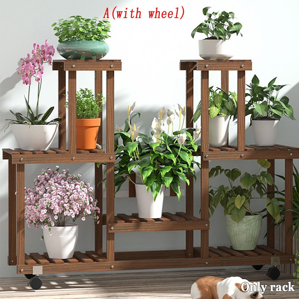 Wood Plant Stand Indoor Outdoor, Wooden Plant Display Multi Tier Flower ...
