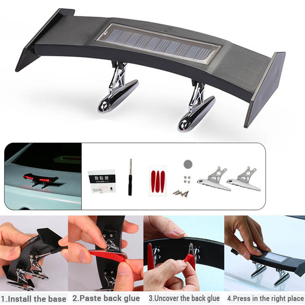 Mini Solar Car Rear Spoiler Light 12V Flashing Warning Light Adjustable ...