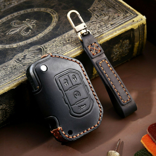 Leather Flip Car Key Fob Cover Case for Jeep Wrangler JL Gladiator JT ...