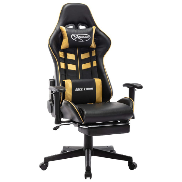 Gaming chair with footrest black and golden synthetic leather Gaming ...