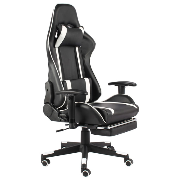 Gaming chair with swivel footrest, white PVC Gaming-Stuhl Chaise de jeu ...