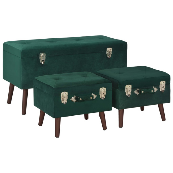 Stool with storage space 3 pieces. Green velvet Hocker mit Ablage ...