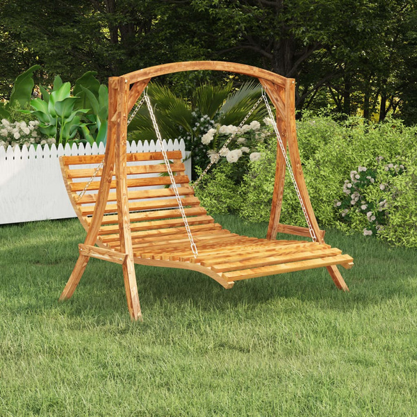 Swing Bed Solid Bent Wood with Teak Finish 143x120x65 cm Schaukelbett ...