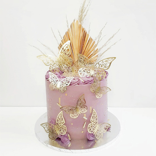 12Pcs 3D Butterfly Metal Texture Paper Birthday Cake Topper Gold 3D ...
