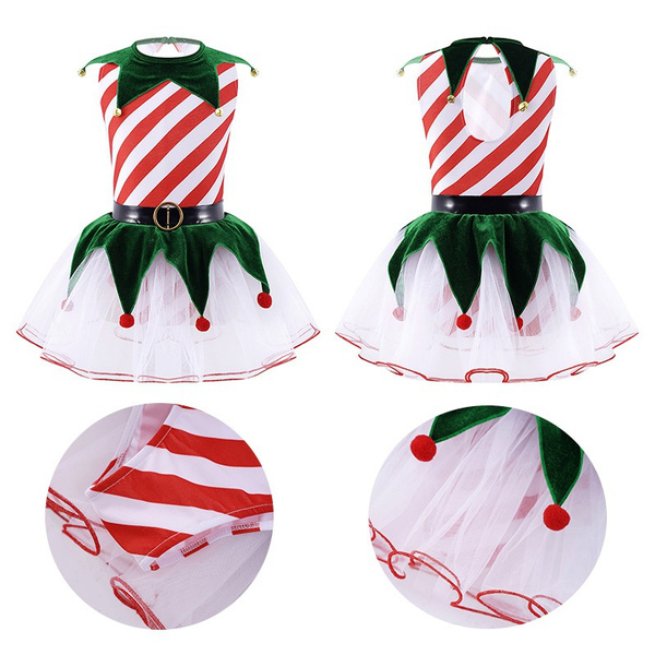 Kids Girls Christmas Elf Costume Carnival Holiday Party Cosplay Dress ...